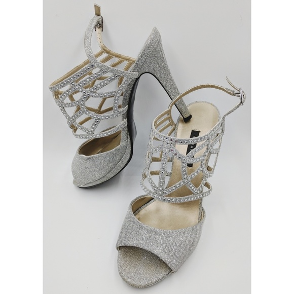 Caparros | Shoes | Caparros Sandals 8 Silver Rhinestoneglitter 4heel ...